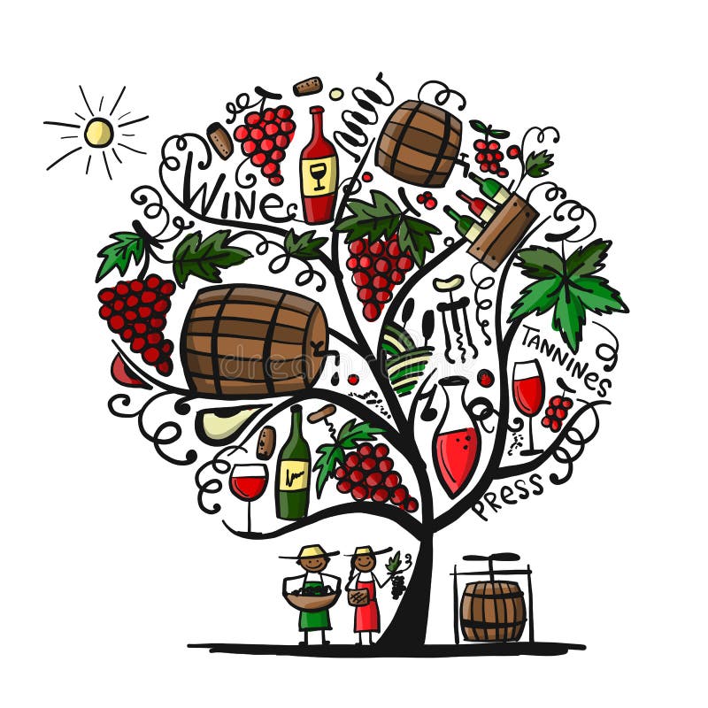 Wine Tree, Sketch for Your Design Stock Vector - Illustration of drink ...
