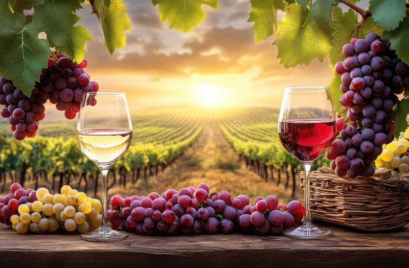 The Wine Trend Features Elegant Grape Clusters with Wine Glasses and ...