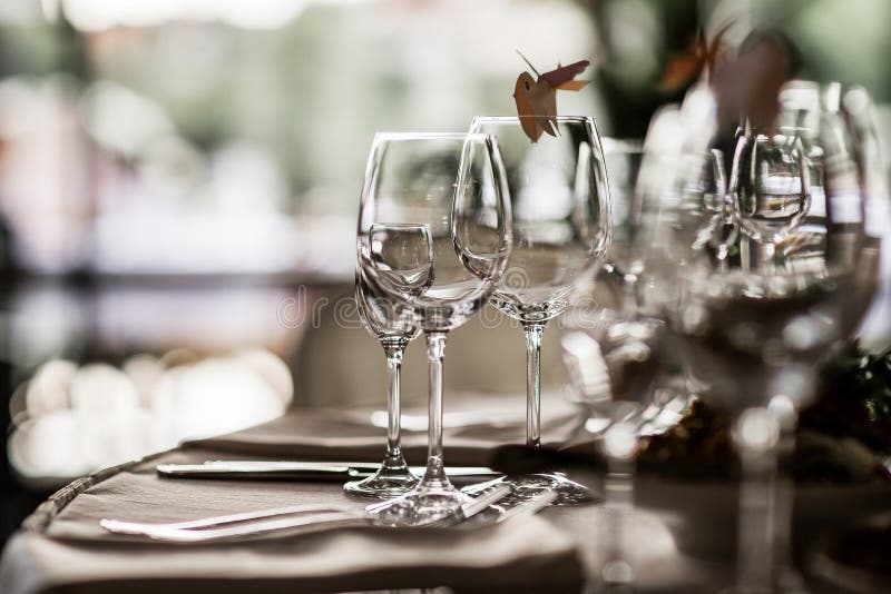 Wine and Water Glasses on a Dinner Table Stock Image - Image of ...