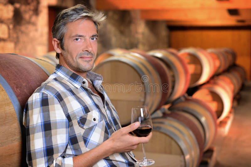 Winemaker drinking wine stock image. Image of beverage - 26431245