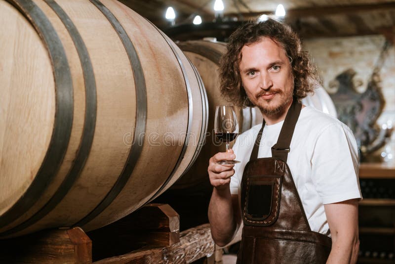 Winemaker Inspecting Red Wine in Cellar Stock Photo - Image of drink ...