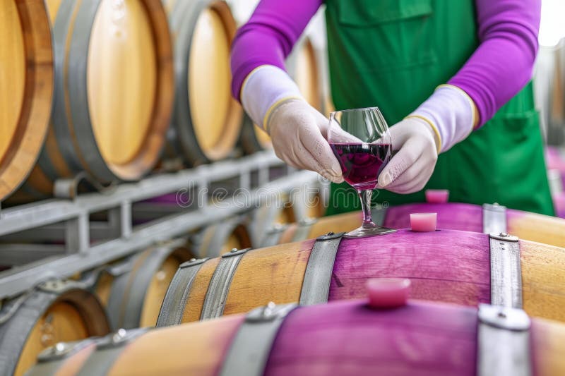 A Winemaker Inspects Wine in a Glass, Showcasing the Fermentation ...