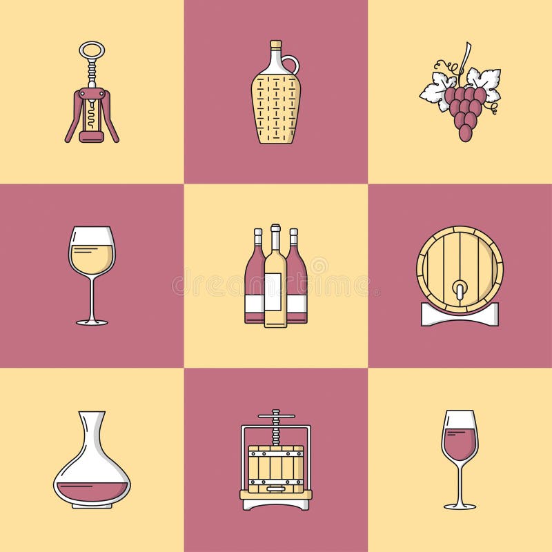 Winemaking Icons on Colorful Square Stock Illustration - Illustration ...
