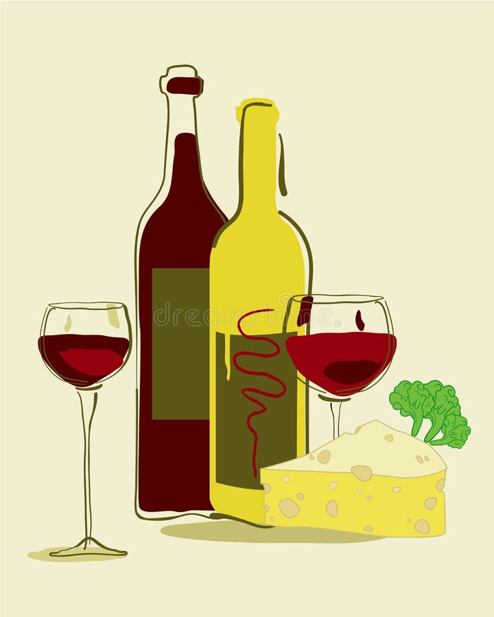 Red Wine Band Glass of Wine with Cheese Stock Vector - Illustration of ...