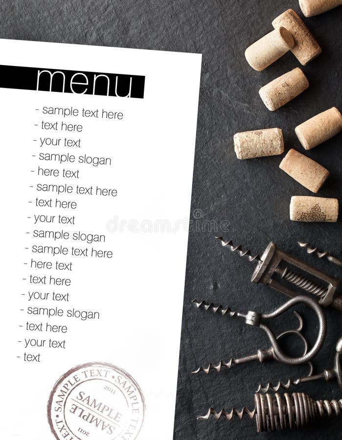 Winery menu project stock photo. Image of white, text - 10829688