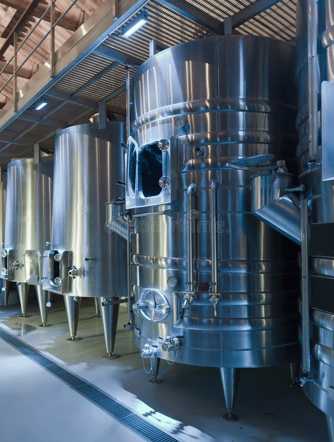 Winery with stell barrels stock photo. Image of barrels - 46146374