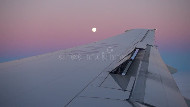 Wing of Aircraft and Moon after Sunset Stock Footage - Video of high ...