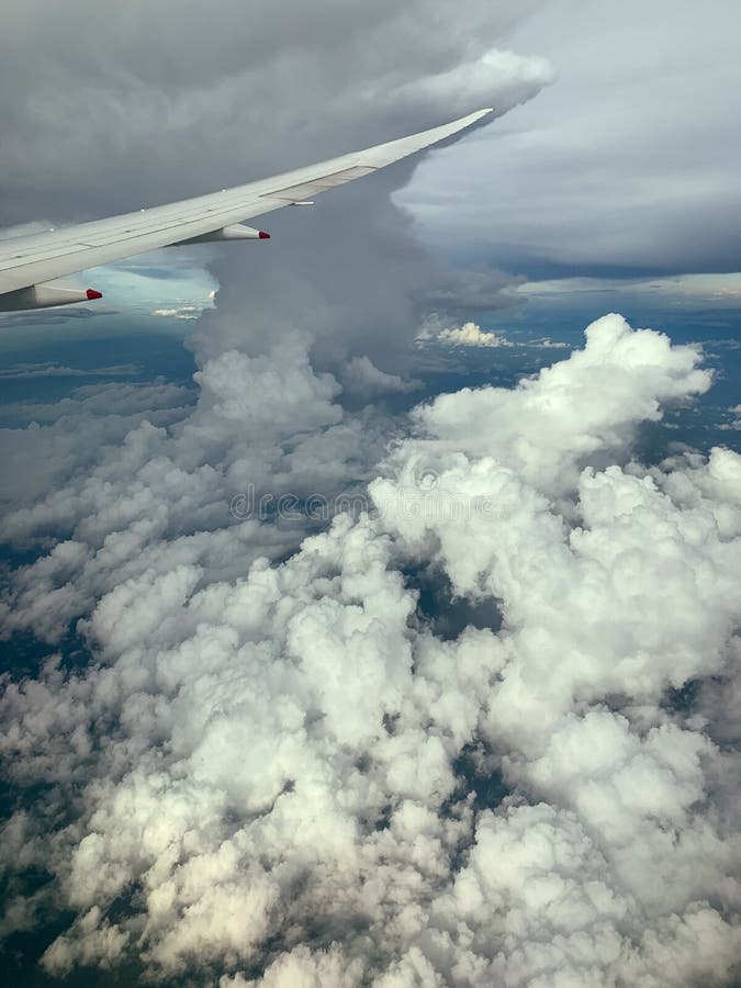 Wing Airplane Flying Above Extreme Cloud View Window Stock Photos ...
