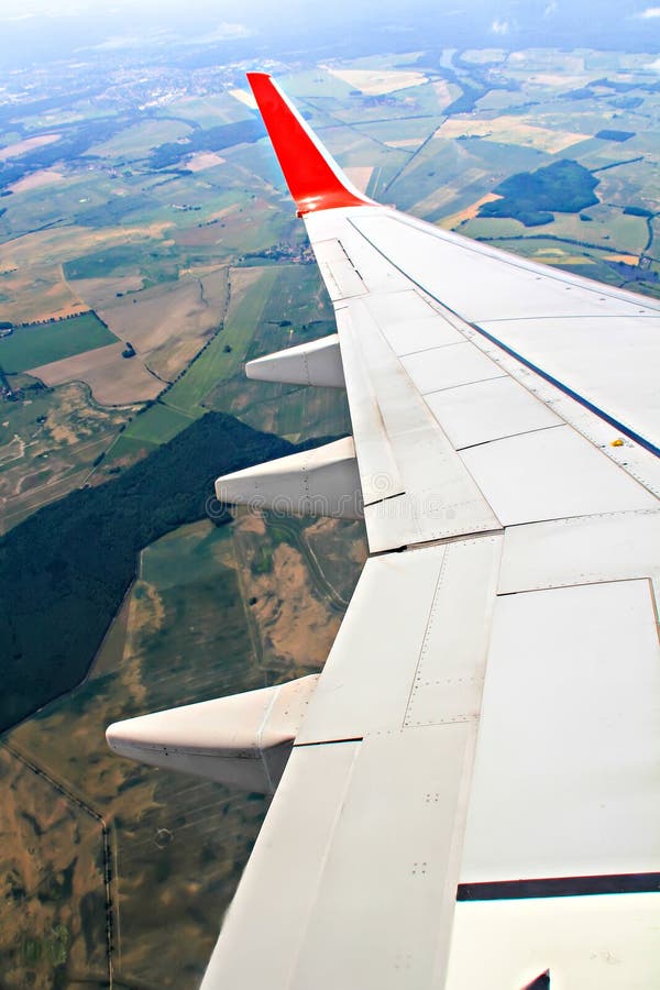 Wing of Airplane during Landing Stock Image - Image of commercial ...