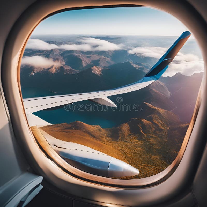 The Wing of an Airplane Looking Out an Airplane Window, Mountains and ...