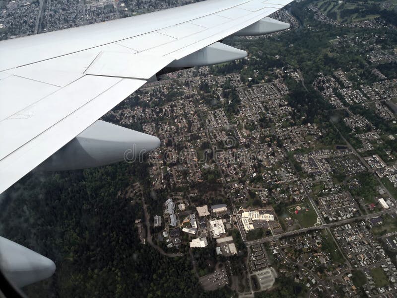 Wing of an Airplane Over the City Stock Image - Image of landscape ...