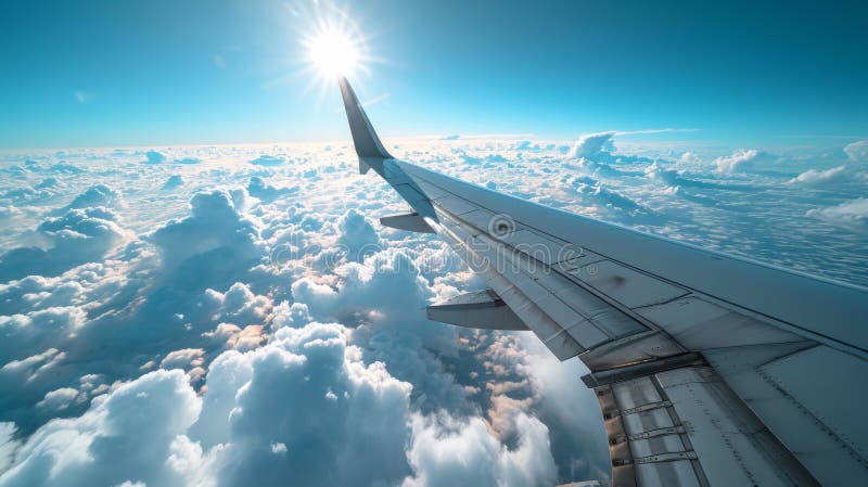 Wing from big Plane stock illustration. Illustration of clouds - 322616460