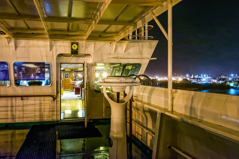 Wing Bridge Deck of a Freighter Ship Stock Image - Image of ship ...
