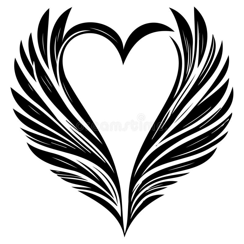 Wing Fly Heart Valentine Illustration Sketch Hand Draw Black Stock ...
