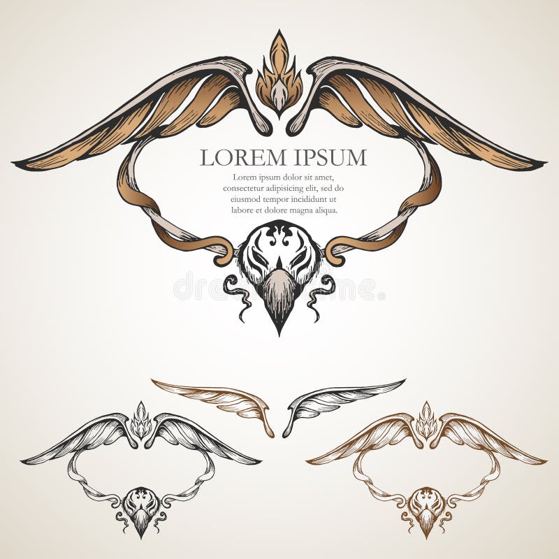 Wing Frame,ancient Wing Symmetry,colour,ancient Frame,vector Stock ...