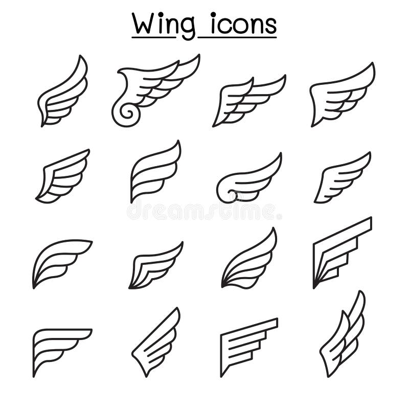 Wing Icon Set in Thin Line Style Stock Vector - Illustration of proud ...