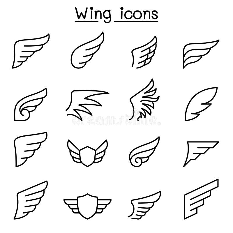 Wing Icon Set in Thin Line Style Stock Vector - Illustration of ...