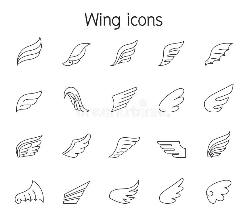 Wing Icon Set in Thin Line Style Stock Vector - Illustration of line ...