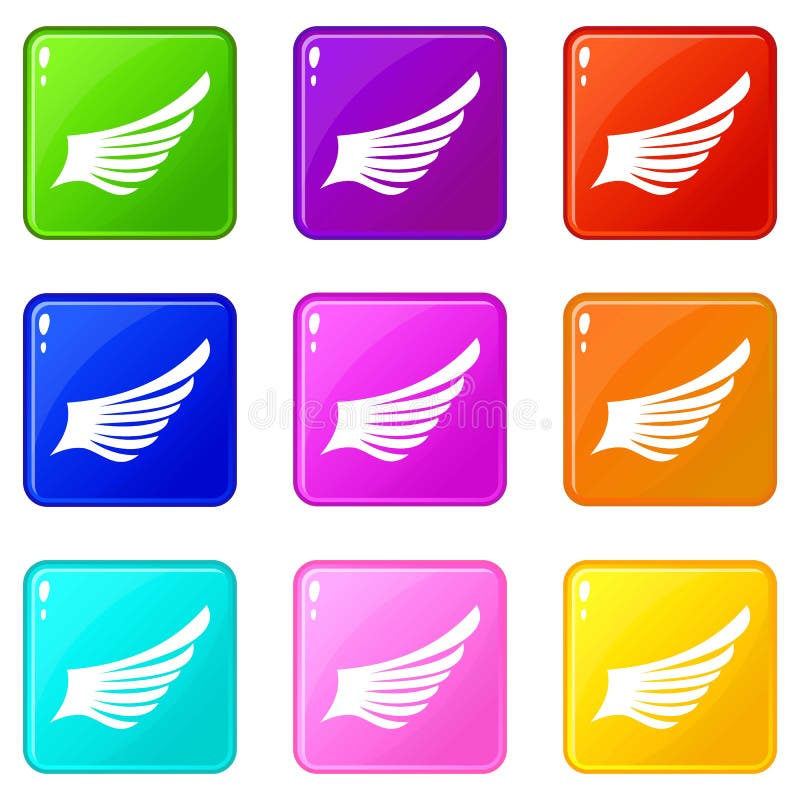Wing icons 9 set stock vector. Illustration of fantasy - 96094854