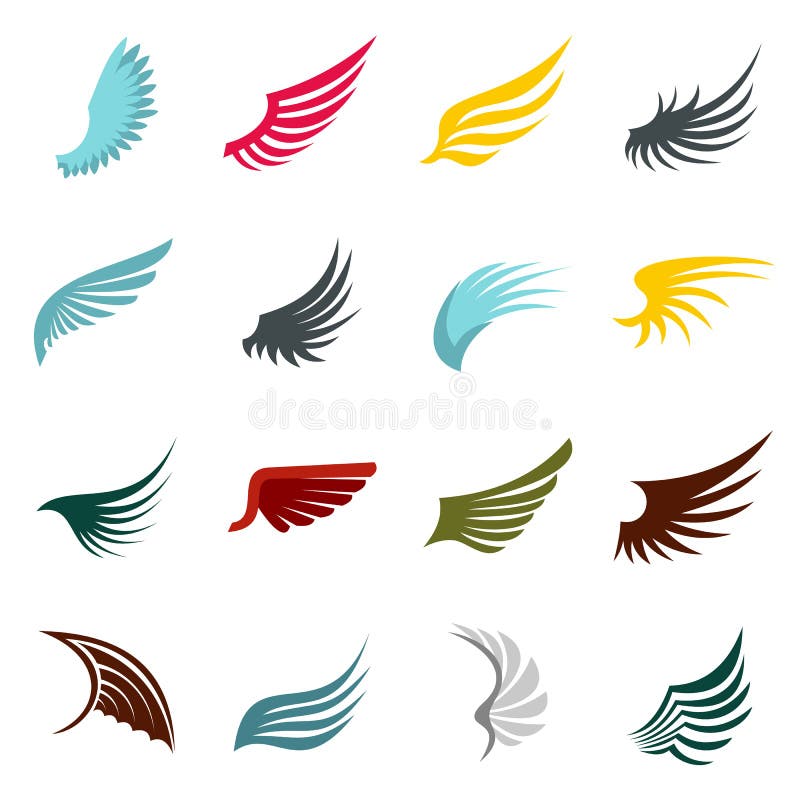 Wing icons set, flat ctyle stock illustration. Illustration of fantasy ...
