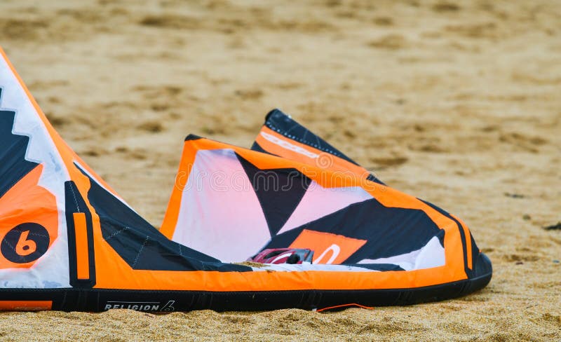 Wing of Kite Surf Waiting on the Beach. Stock Image - Image of beach ...