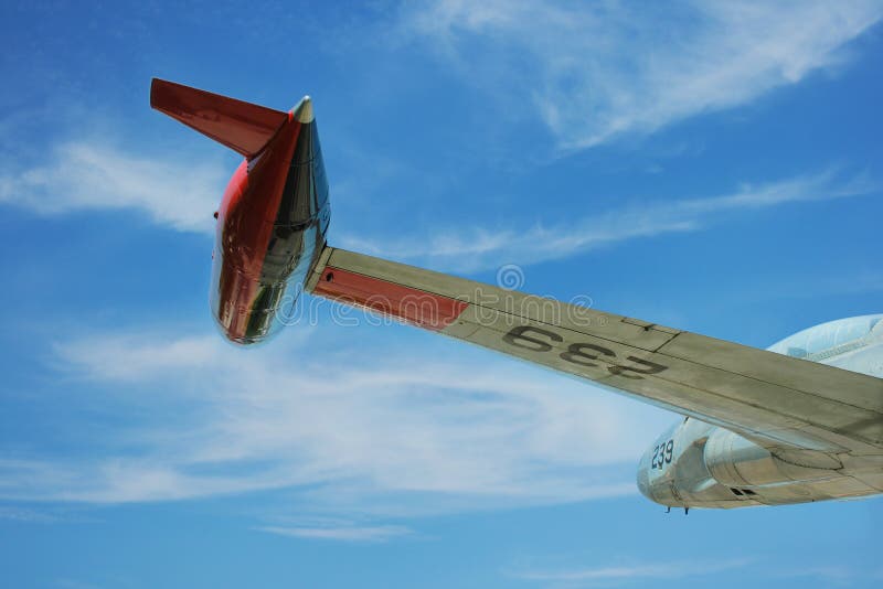 Wing of old jet in flight stock image. Image of wing, transportation ...