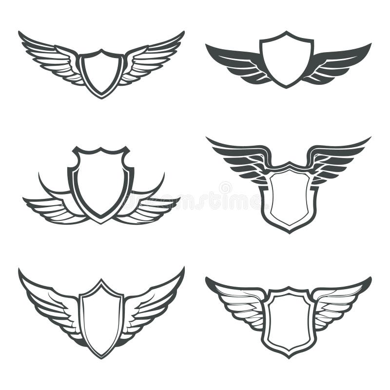 Wing Shield Design Collection Stock Vector - Illustration of line ...