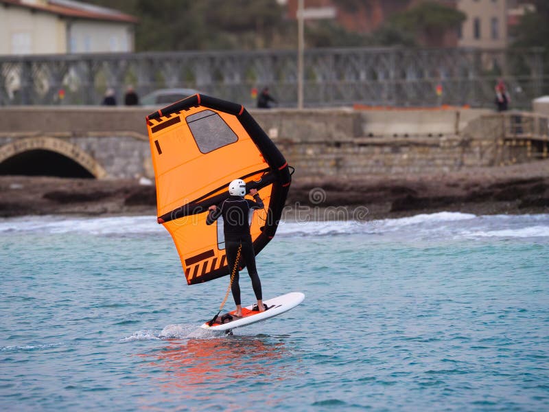 Wing Surfing or WingFoiling during a Windy Day Stock Image - Image of ...