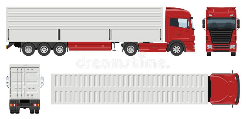 Wing Van Trailer Truck Vector Template Side, Front, Back Top View Stock ...