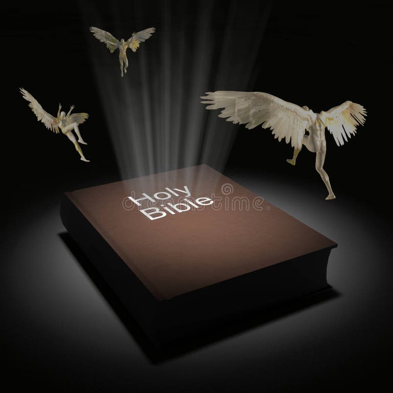 Winged Angels Fly Over the Holy Bible Stock Illustration - Illustration ...