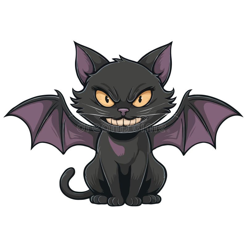 Winged Black Cat Vector Bat-Winged Halloween Creature Stock Vector ...