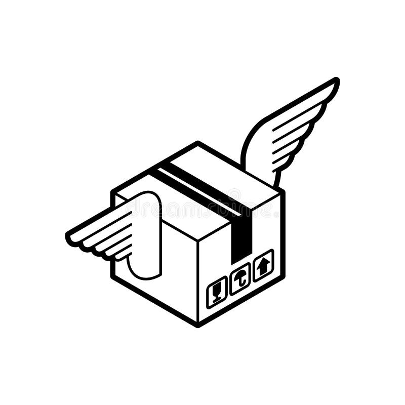 Winged Box Delivery Sign. Parcel with Wings Delivery Symbol Stock ...