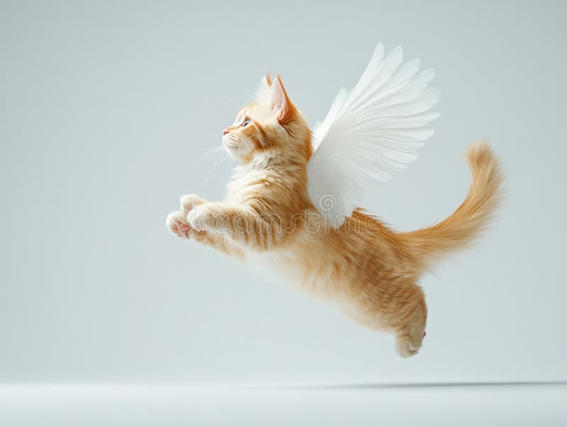 Winged Cat in Motion Captured in a Dynamic Mockup Stock Illustration ...