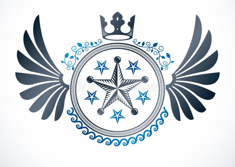 Winged Classy Emblem, Vector Heraldic Coat of Arms Composed Using ...