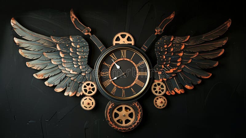 Winged Clock with Gears and Cogs instead of Feathers Stock Illustration ...