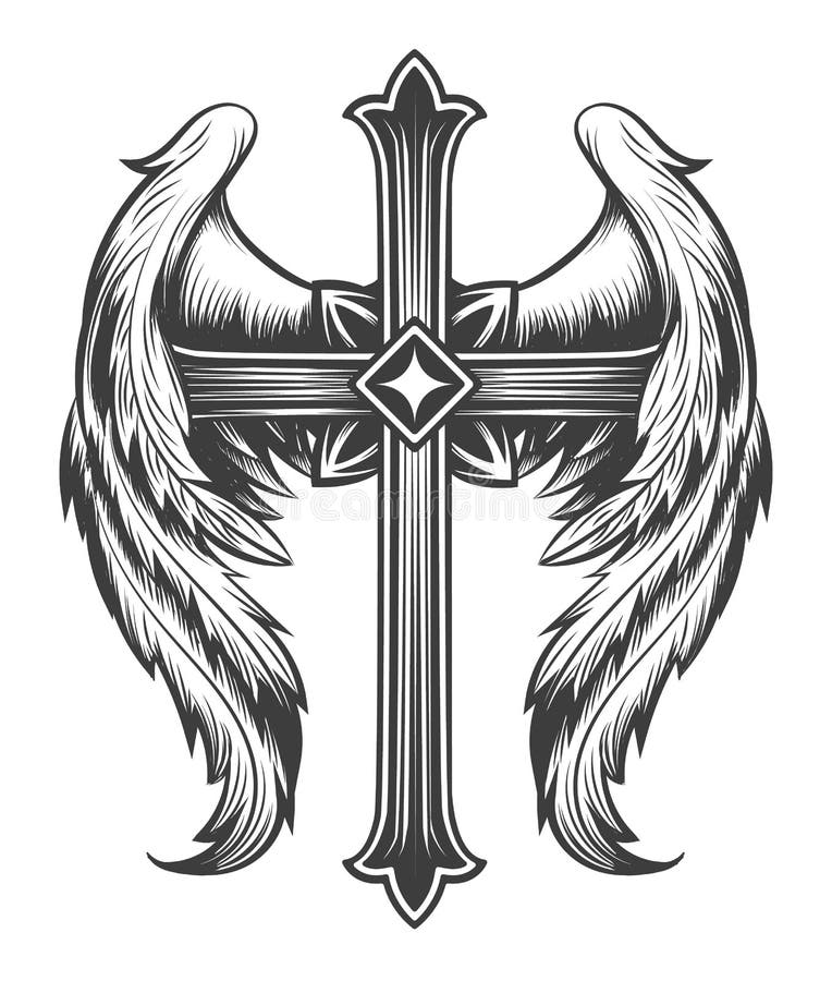 Cross with Engraving Scrollwork Stock Illustration - Illustration of ...