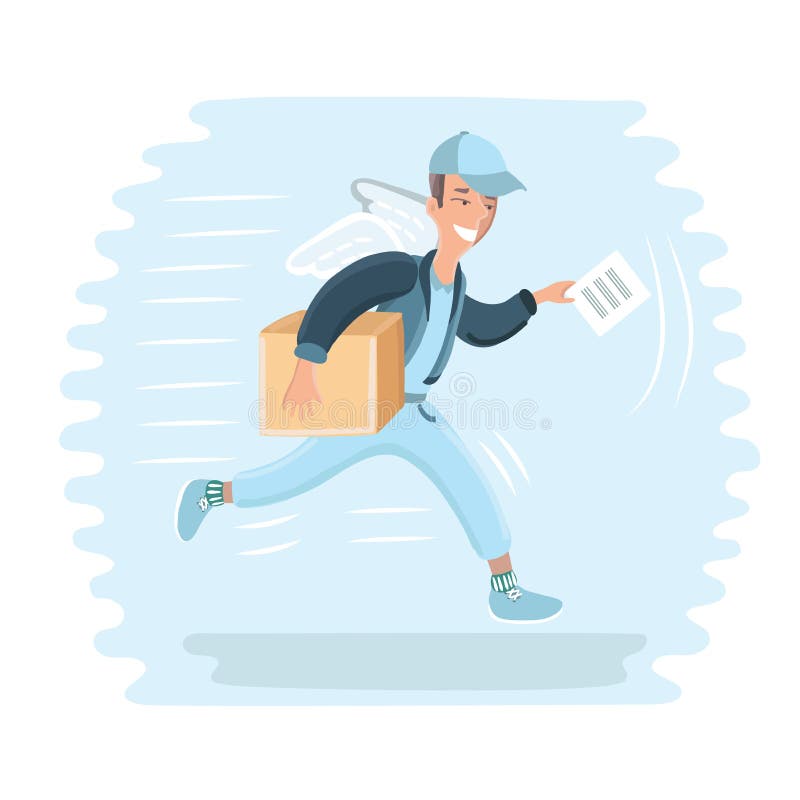 Winged Deliveryman Flying with Package Stock Vector - Illustration of ...