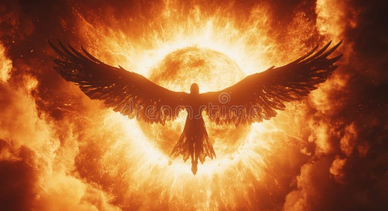 A Winged Demon Rises through a Blazing Portal in a Work of Space ...