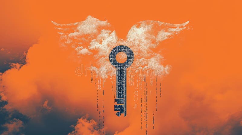 Winged Digital Key in a Dramatic Orange Sky Stock Photo - Image of ...