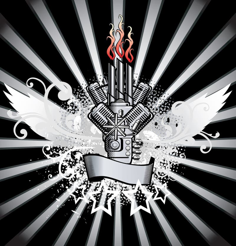 Winged Emblem Racing Engine and Flames Stock Vector - Illustration of ...