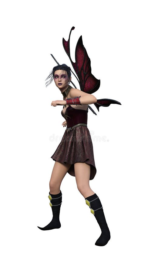 Winged Fairy in a Defensive Fighting Pose on a White Background Stock ...