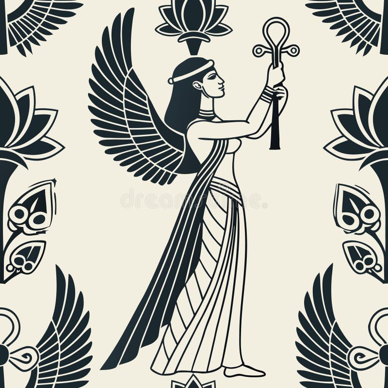 Winged Figure Holds Ancient Symbol in Elaborate Pattern Showcasing ...