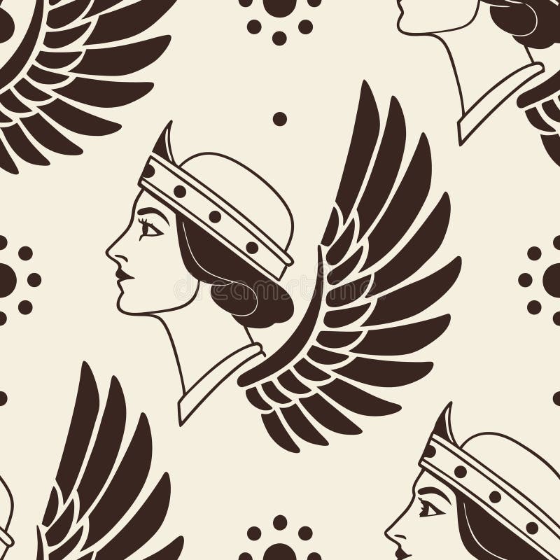 Winged Figure Pattern Showcasing Classical Design Elements on a Neutral ...