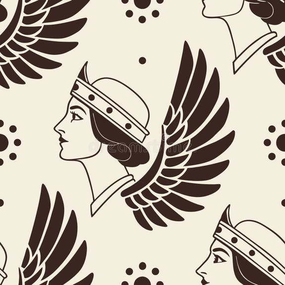 Winged Figure Pattern Showcasing Classical Design Elements on a Neutral ...