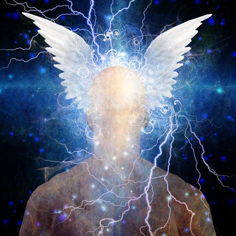 Winged Head on Star Filled Man Stock Illustration - Illustration of ...