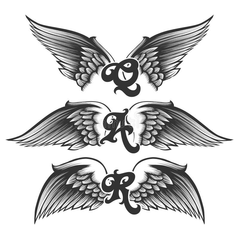 Winged Letters Set stock vector. Illustration of icon - 135881181