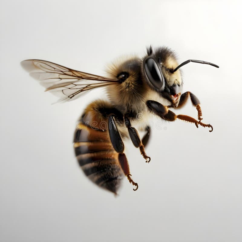 Winged Majesty. Macro Shot of a Beautiful Bee in Flight on a Clean ...