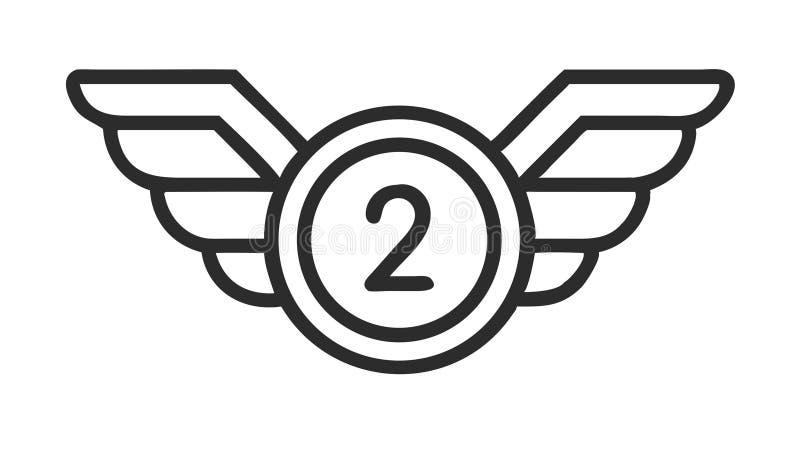Winged Number 2 Badge Icon for Second Place and Achievement, Vector ...