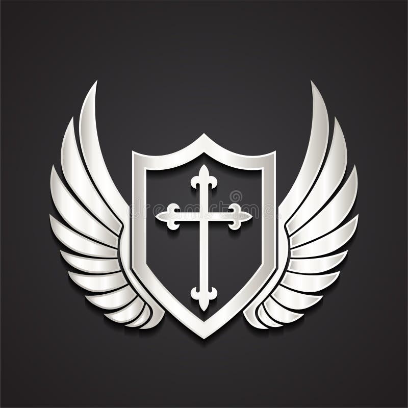Winged Shield with Cross Silver Heraldry Logo Stock Vector ...