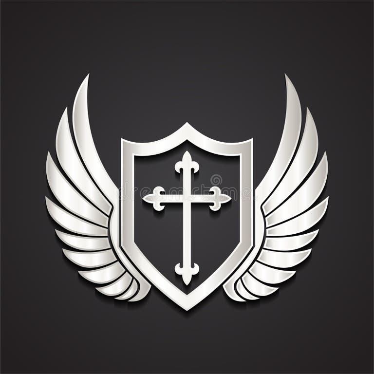Winged Shield with Cross Silver Heraldry Logo Stock Vector ...